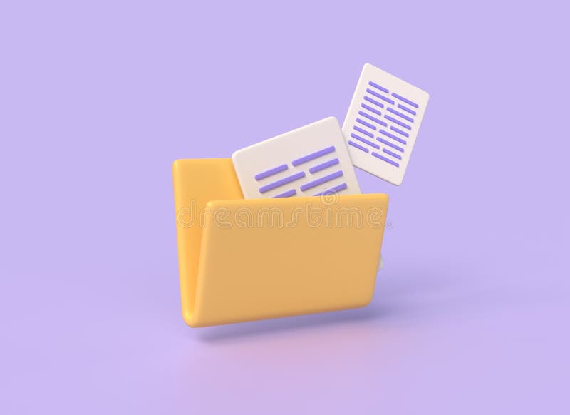 3d Files or Documents Fly Out of the Yellow Folder. Concept of Secure ...