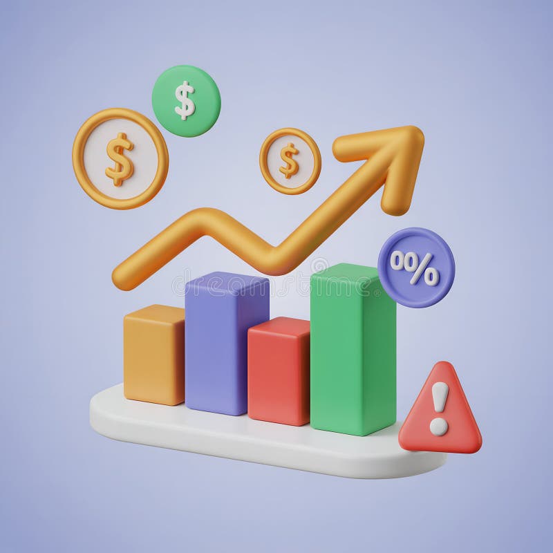 3d Financial Growth Chart with Arrow,coins,percentage,and Error Icon ...