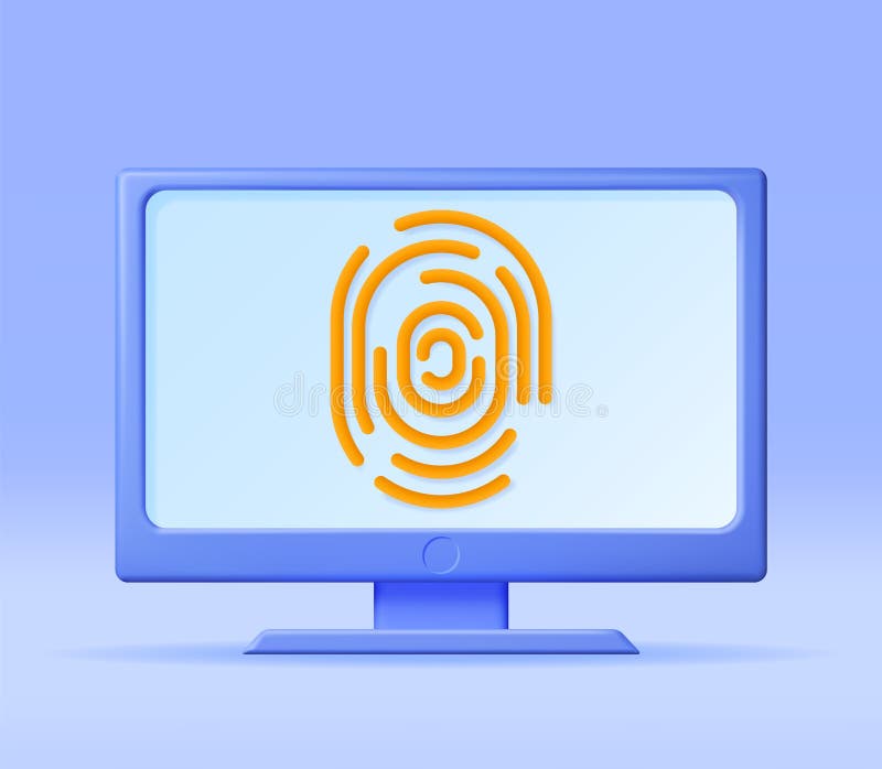 3D Fingerprint on Computer Isolated Stock Vector - Illustration of lock ...