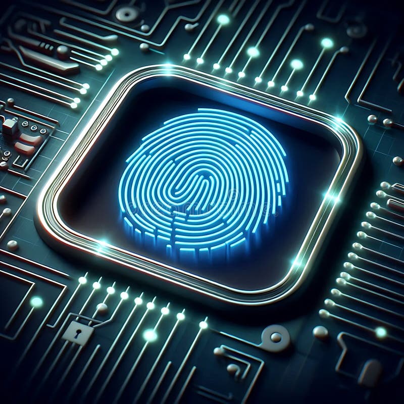 3D Fingerprint Scanner Icon with Glowing Biometric Surface Stock Illustration - Illustration of ...