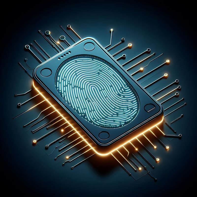 3D Fingerprint Scanner Icon with Glowing Biometric Surface Stock ...