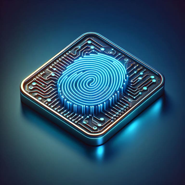 3D Fingerprint Scanner Icon with Glowing Biometric Surface Stock ...