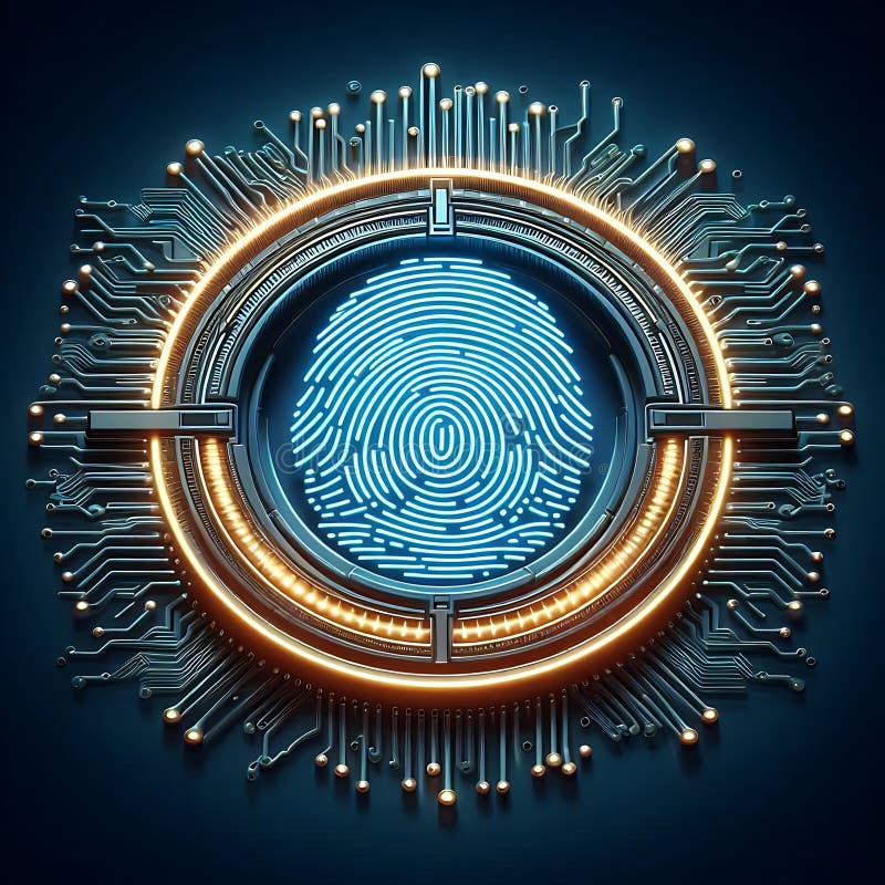 3D Fingerprint Scanner Icon with Glowing Biometric Surface Stock ...