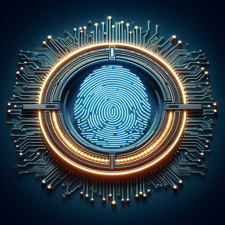 3D Fingerprint Scanner Icon with Glowing Biometric Surface Stock ...