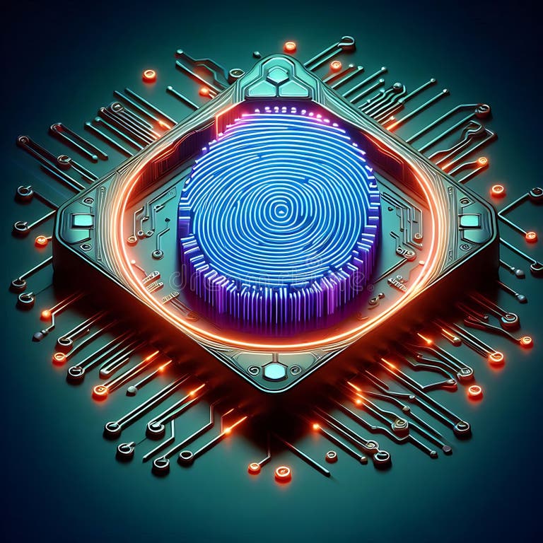 3D Fingerprint Scanner Icon with Glowing Biometric Surface Stock ...