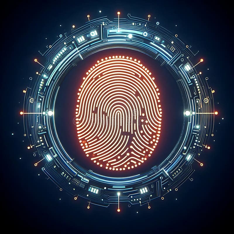 3D Fingerprint Scanner Icon with Glowing Biometric Surface Stock ...