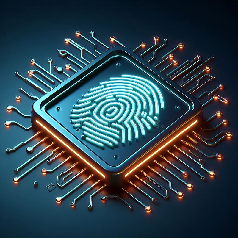 3D Fingerprint Scanner Icon with Glowing Biometric Surface Stock ...
