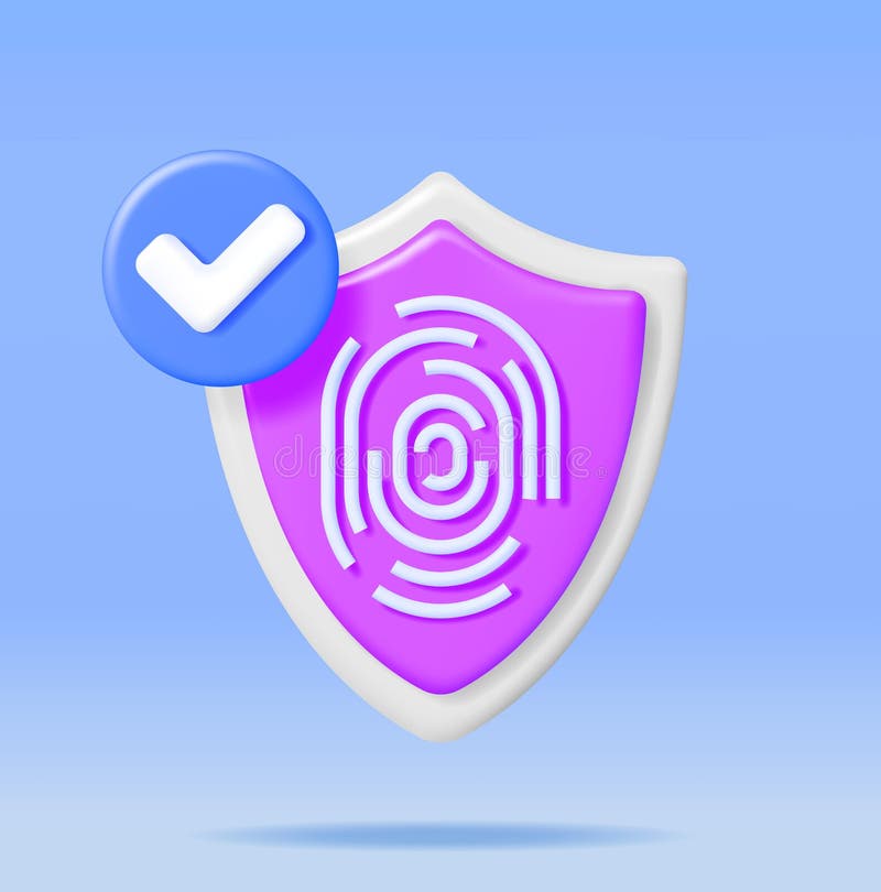 3D Fingerprint in Shield with Checkmark Stock Vector - Illustration of digital, scan: 257225129