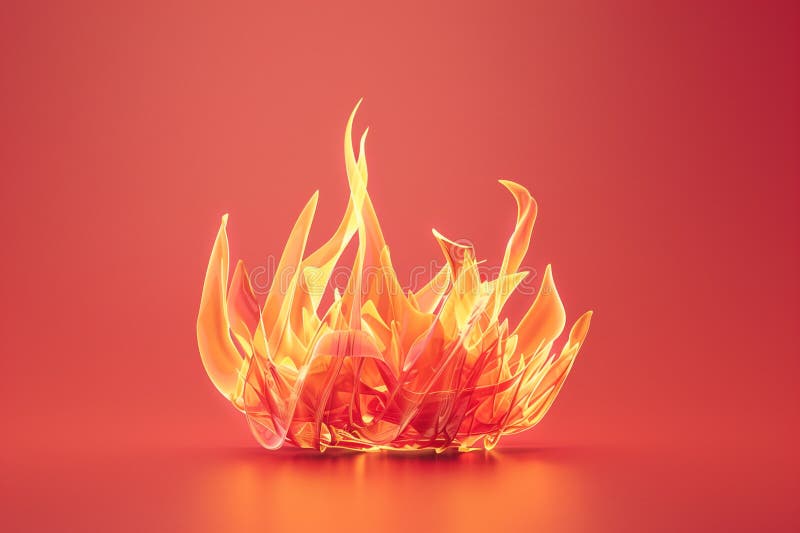 A 3D Fire Icon with Dynamic Flames on a Pastel Red Background Stock ...