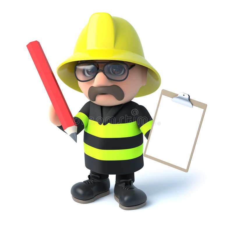 3d Firefighter with Clipboard and Pencil Stock Illustration ...