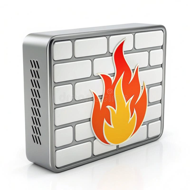 3D Firewall Icon with Fire Flame Illustration Stock Illustration ...