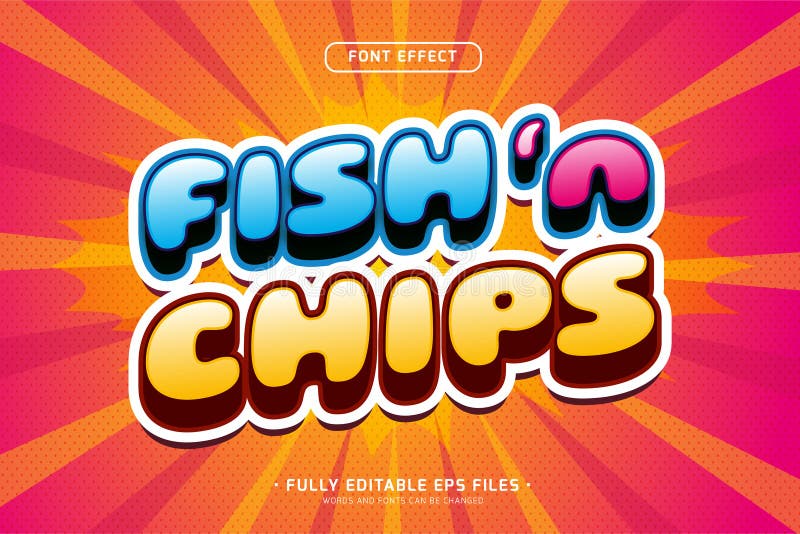 3d Fish and Chips Sticker Text Effect Stock Vector - Illustration of ...