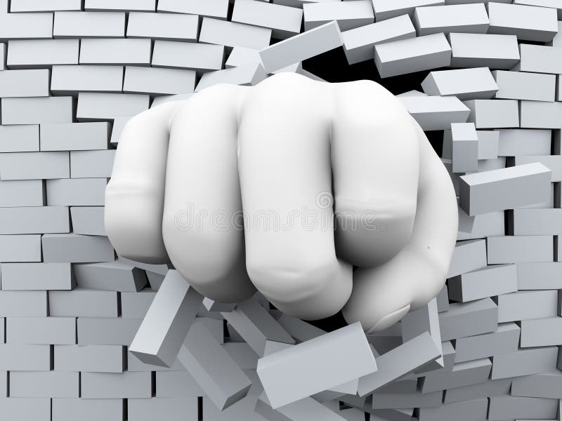 3d Fist Burst through Brick Wall Stock Illustration - Illustration of ...