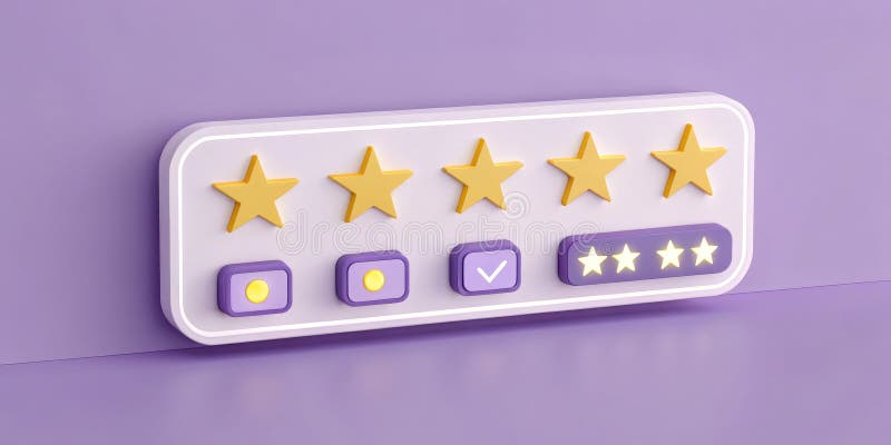3D Five Stars Rating UI Design on Purple Background,Feedback, Review ...