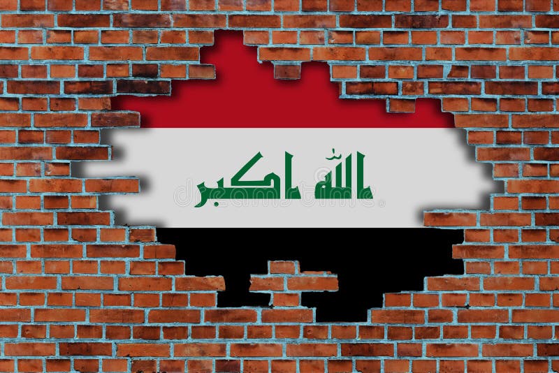 3D Flag of Iraq Behind the Broken Stone Wall Stock Illustration ...