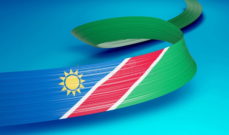 3d Flag of Namibia Country, 3d Wavy Ribbon Flag of Namibia on Blue ...