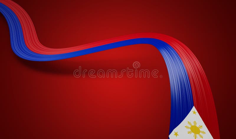 3d Flag of Philippines 3d Wavy Shiny Philippines Ribbon Isolated on Red ...