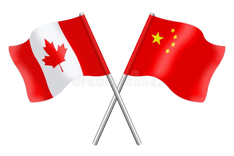 3D Flags of Canada and China Isolated on White Background Stock ...
