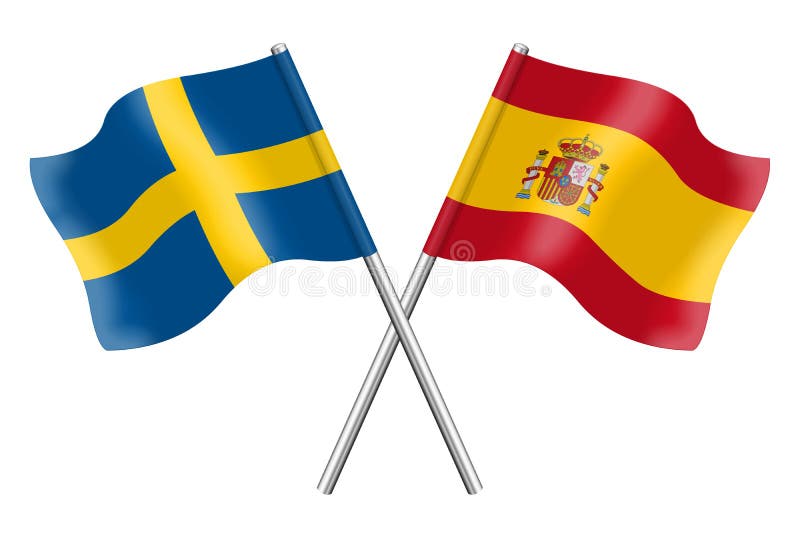 Spain Vs Sweden Smoke Flags Placed Side By Side. Thick Colored S Stock ...