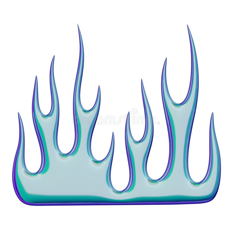 3D Flame. Trendy Y2K Element. Blue Colorful Burning Fire Shape with ...