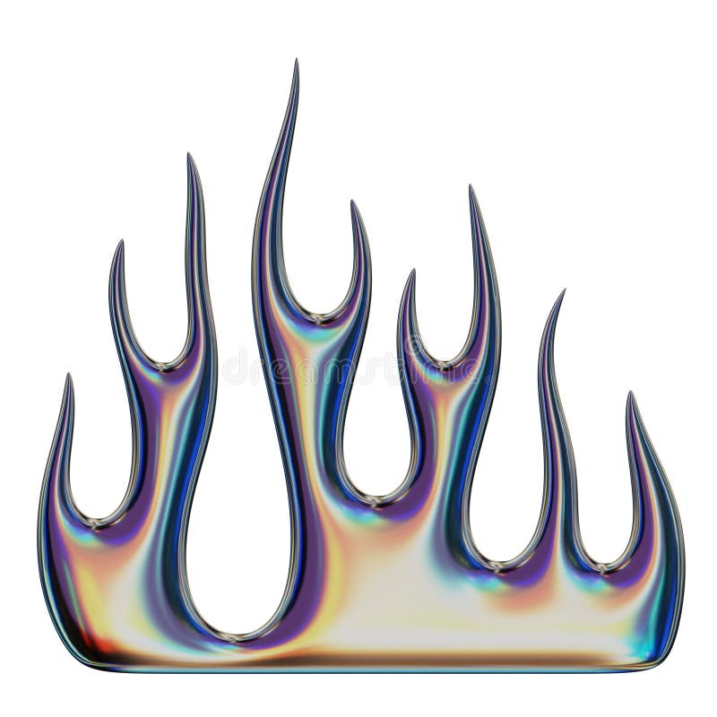 3D Flame. Trendy Y2K Element. Iridescent Colorful Burning Fire Shape ...