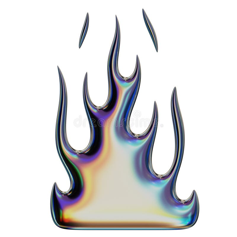 3D Flame. Trendy Y2K Element. Iridescent Colorful Burning Fire Shape ...