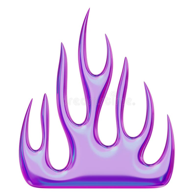 3D Flame. Trendy Y2K Element. Purple Iridescent Colorful Burning Fire ...