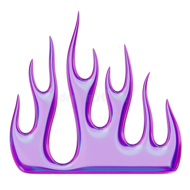 3D Flame. Trendy Y2K Element. Purple Iridescent Colorful Burning Fire ...
