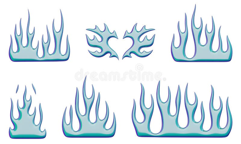 3D Flames. Set of Stickers with Cold Blue Burning Fire with Glossy ...