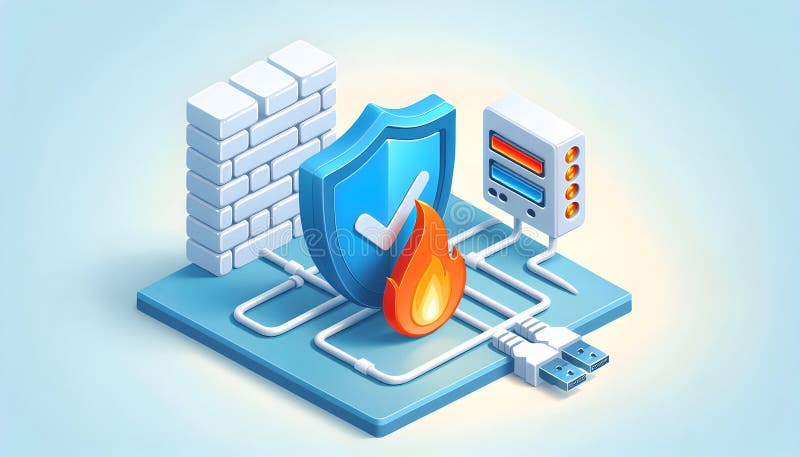 3d Flat As Network Firewall Icon with a Shield and Network Cable ...