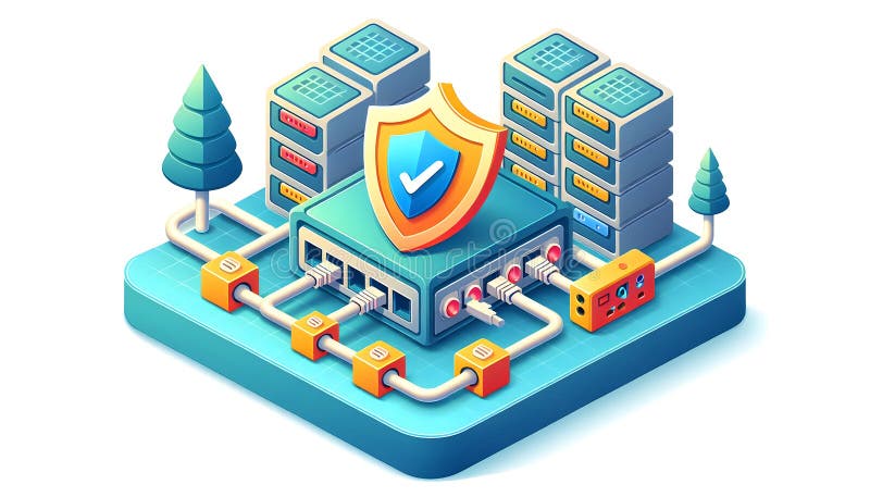 3d Flat As Network Firewall Icon with a Shield and Network Cable ...
