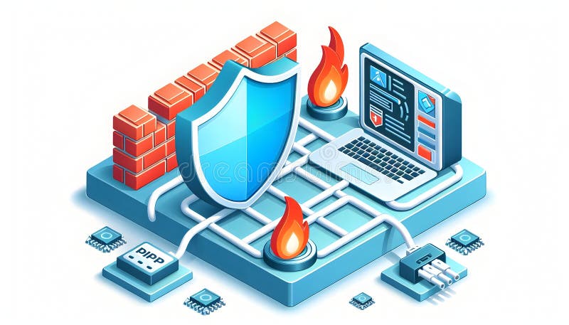 3d Flat As Network Firewall Icon with a Shield and Network Cable ...