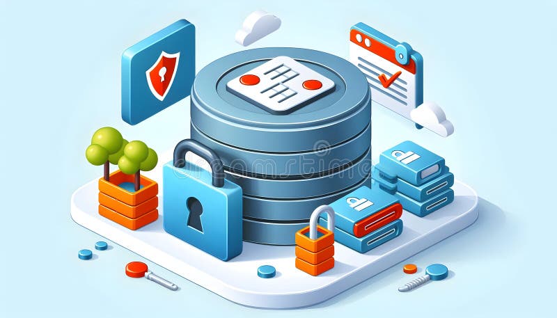 3d Flat As Secure Database Icon With A Database Symbol And Lock Concept