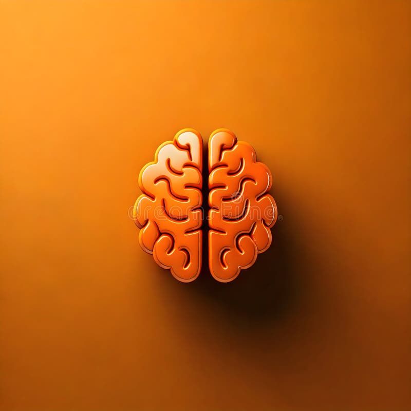 3D Flat Brain Icon – Orange Human Brain Symbol for Intelligence and ...