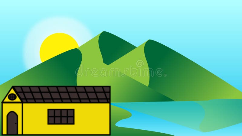 2D Flat Cartoons Like Mountains and a Single Hut, Flat 2D Computer ...