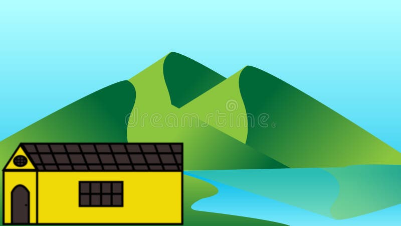 2D Flat Cartoons Like Mountains and a Single Hut, Flat 2D Computer ...