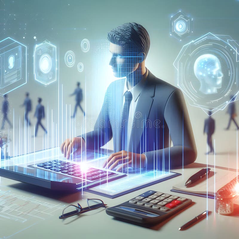 3d Flat Icon As Accountant with Financial Software and Digital Ledger ...