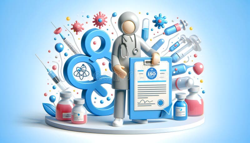 3d Flat Icon As Biomedical Technician with ISO Certificate and Medical ...