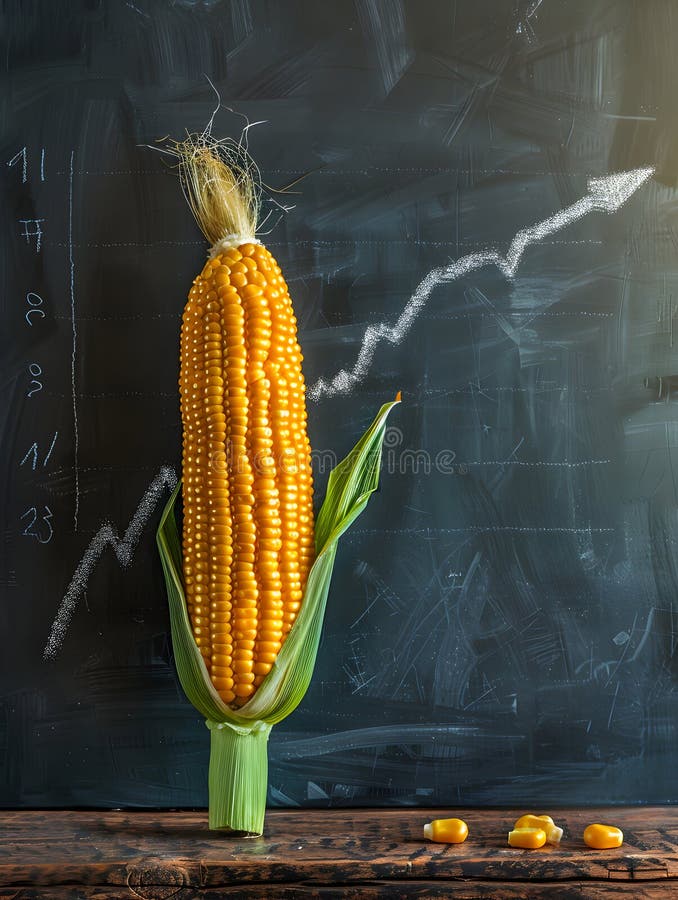 3d Flat Icon As Blackboard with Corn Cob and Upward Curve Concept As a Blackboard Featuring a ...