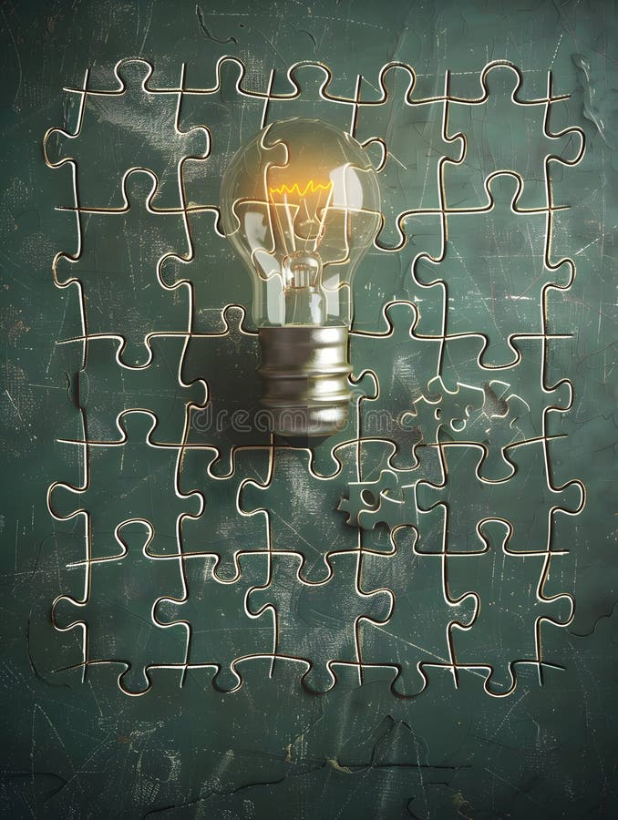 3d Flat Icon As Blackboard with Puzzle Pieces and Lightbulb Concept As ... 3d Flat Icon As Blackboard with Puzzle Pieces and Lightbulb Concept As ...