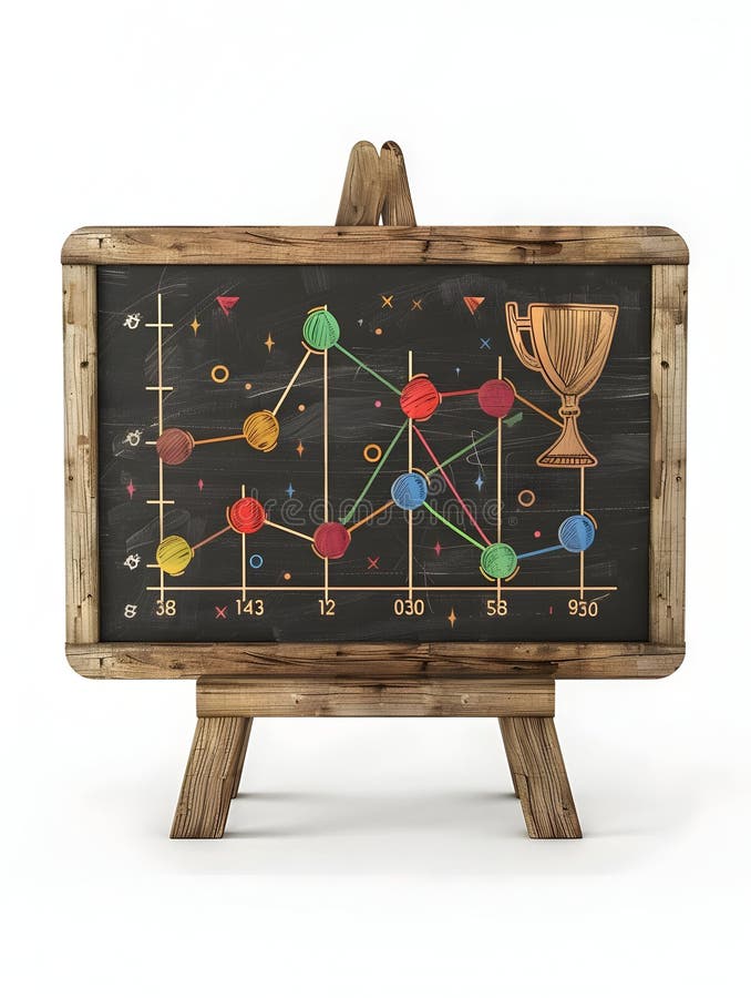 3d Flat Icon As Blackboard with Trend Line and Trophy Concept As a ...