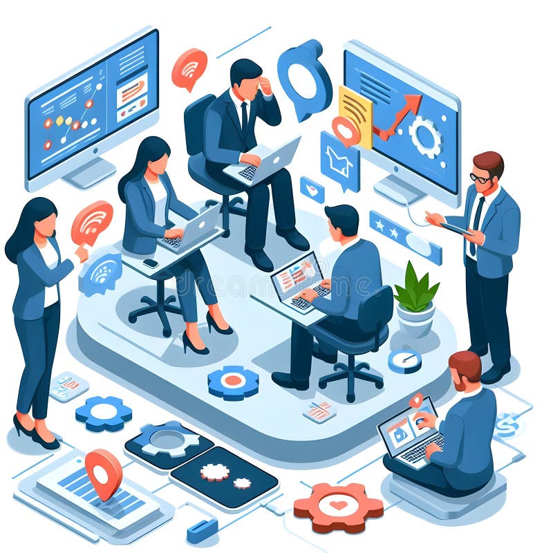 3d Flat Icon As Business Team Collaborating on a Customer Engagement ...