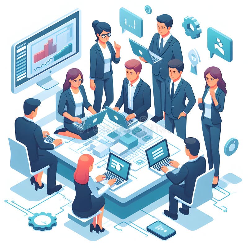 3d Flat Icon As Business Team Collaborating on a Customer Engagement ...