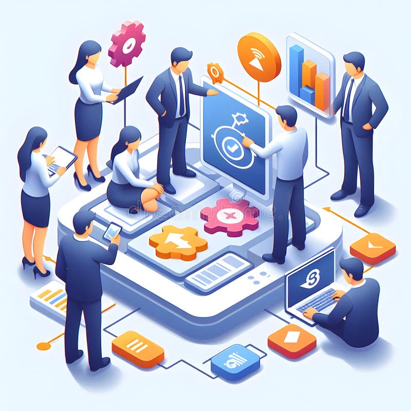 3d Flat Icon As Business Team Collaborating on a Customer Engagement ...