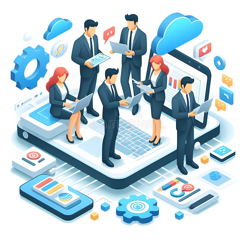 3d Flat Icon As Business Team Collaborating on a Digital Transformation ...