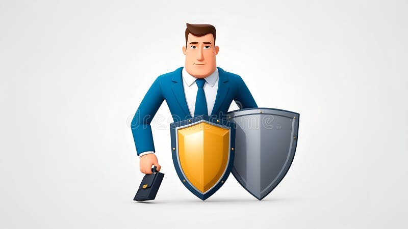 3d Flat Icon As Businessman with Briefcase and Shield Concept As an ...