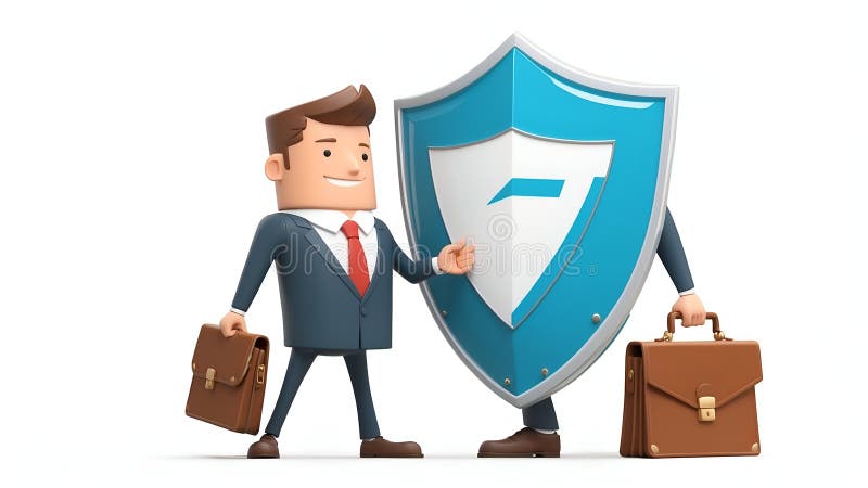3d Flat Icon As Businessman with Briefcase and Shield Concept As an ...