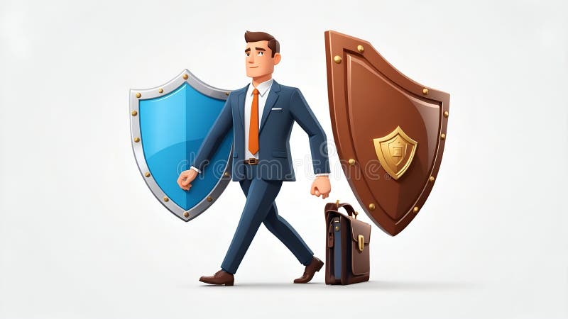 3d Flat Icon As Businessman with Briefcase and Shield Concept As an ...