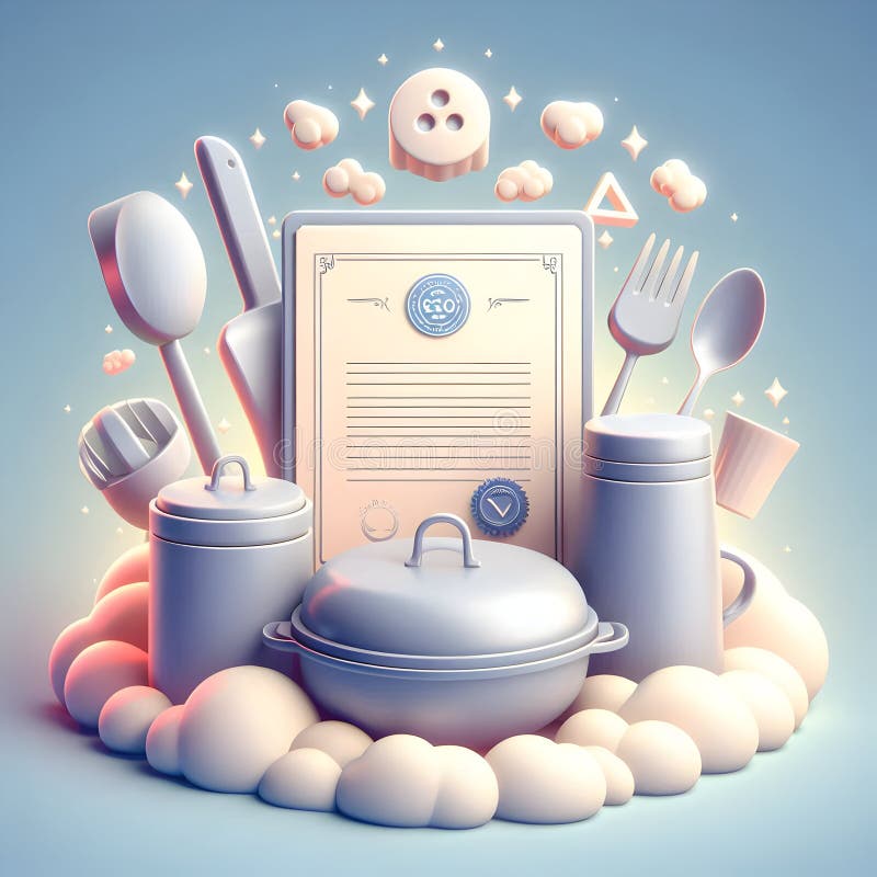 3d Flat Icon As Clean Kitchenware with Certificate and Seal Concept As ...