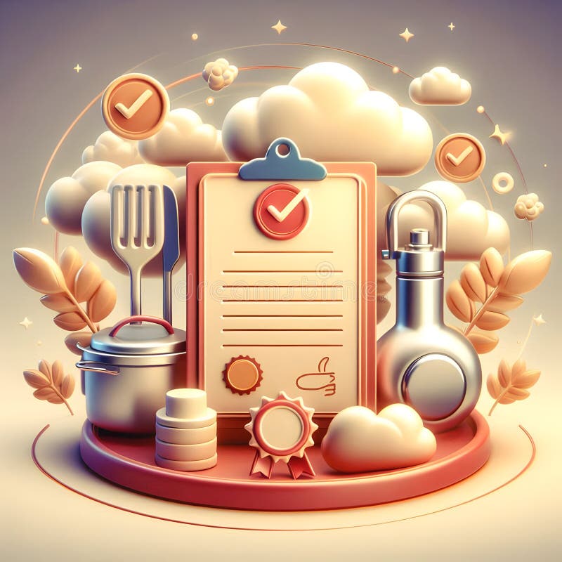 3d Flat Icon As Clean Kitchenware with Certificate and Seal Concept As ...